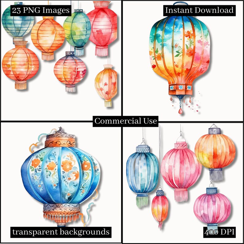 Paper Lantern Clipart Collection PNG Graphics Perfect for DIY Projects ...