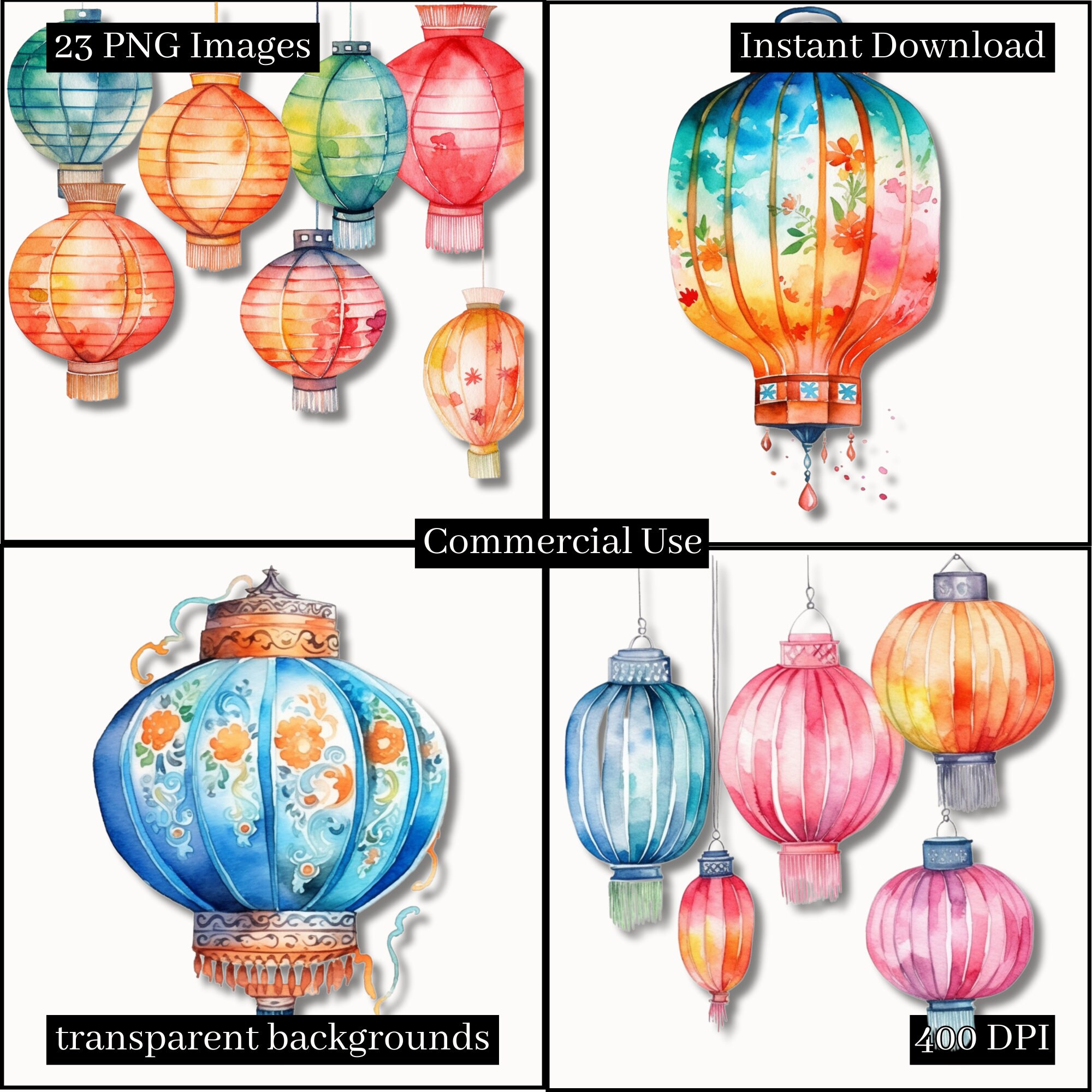 Paper Lantern Clipart Collection PNG Graphics Perfect for DIY Projects ...