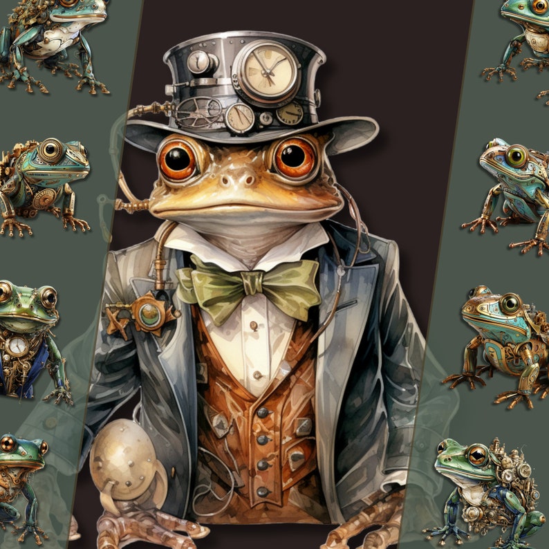Steampunk Frog Clipart Bundle, PNG Clipart, Mechanical Amphibian ...