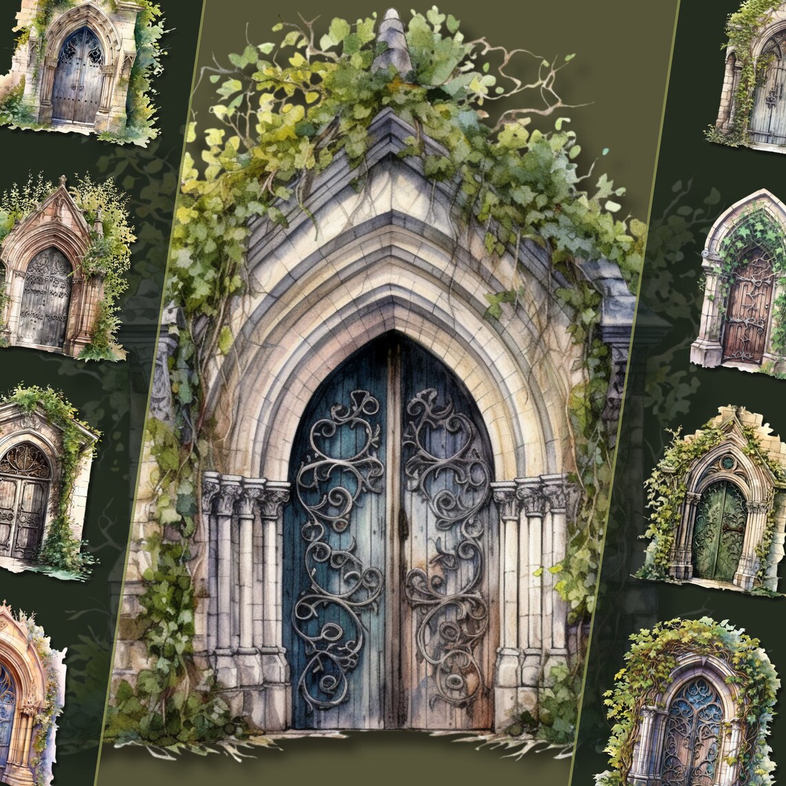 Overgrown Gothic Church Door Clipart Bundle PNG Digital Art - Etsy