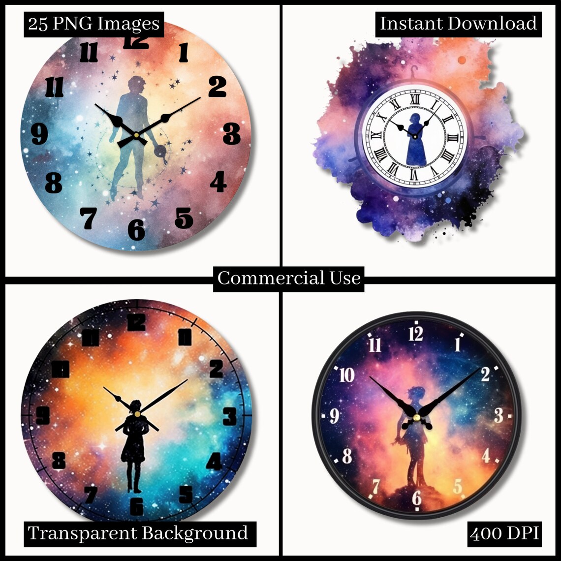 Galaxy Clock Clipart Bundle Cosmic Timepiece Illustrations - Etsy