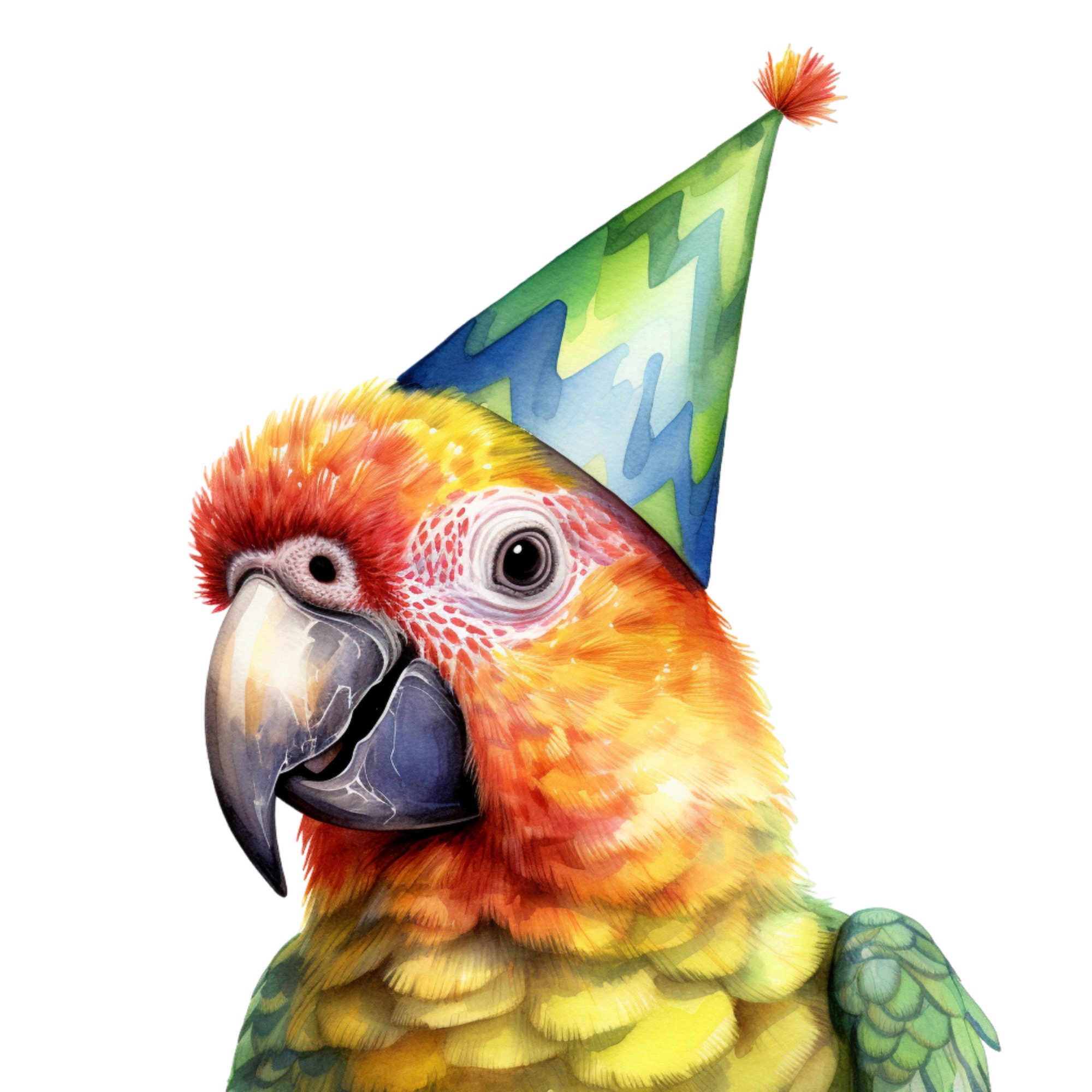 Parrot Wearing a Birthday Hat, PNG Format, for Junk Journals and ...