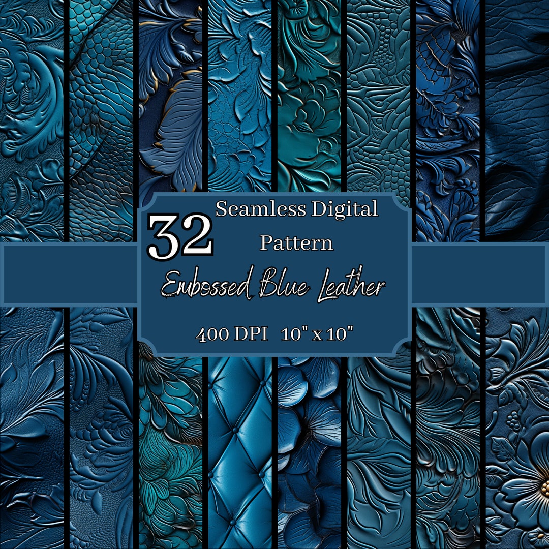 Embossed Blue Leather Seamless Patterns Bundle, Elegant 400 DPI, 10x10 ...