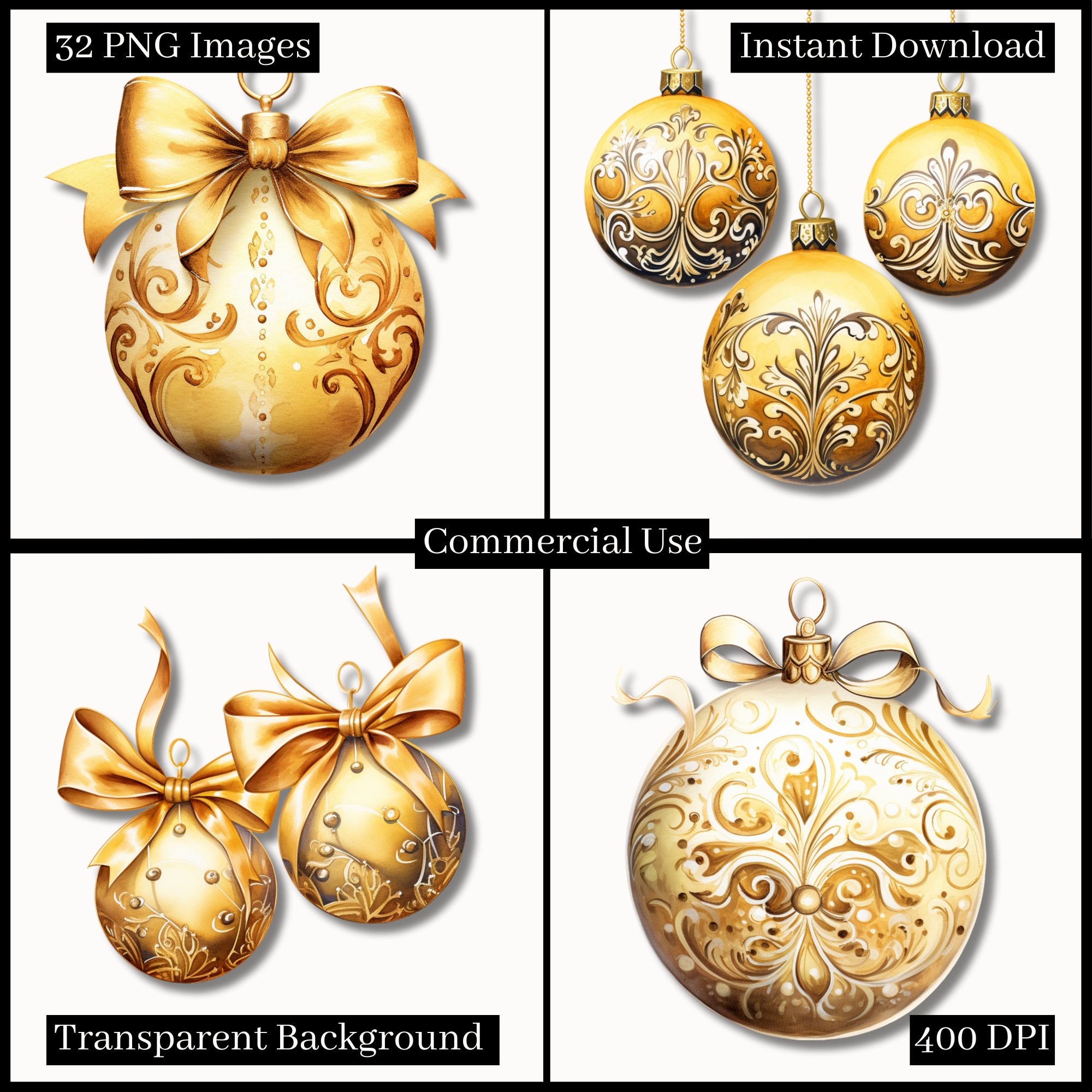 Gold Christmas Bauble Clipart Bundle PNG Format for Junk - Etsy
