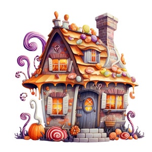 Cute Cartoon Halloween Candy House Clipart Bundle, PNG, for Digital Art ...