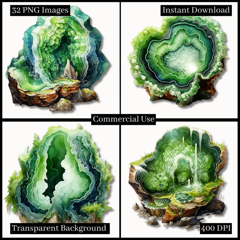 Green Geode Clipart Bundle PNG Ideal for Digital Artjunk - Etsy