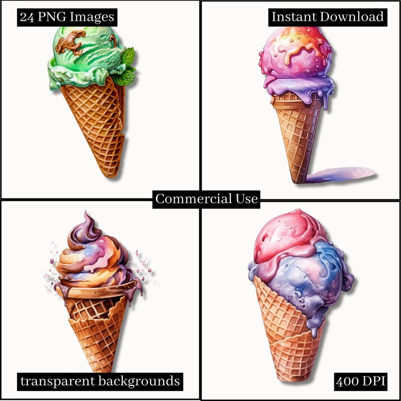 Ice Cream Cones Clipart Bundle Delicious Treats - Etsy