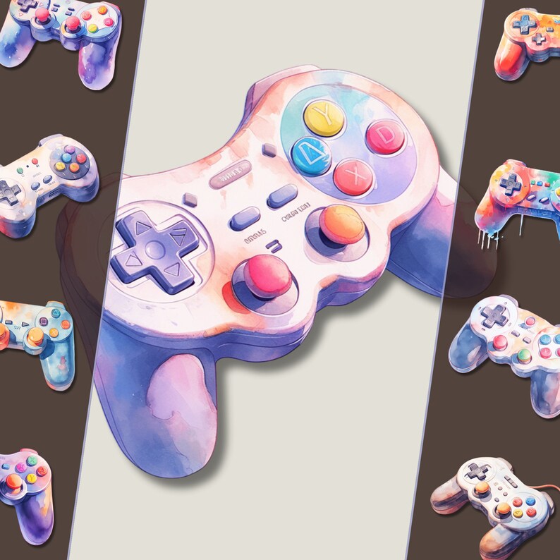 Retro Game Controller Clipart Bundle PNG Format Artistic - Etsy