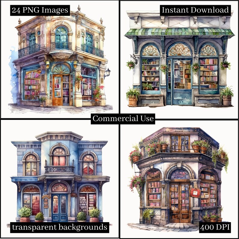 Book Store Front Clipart Collection PNG Graphics for DIY - Etsy