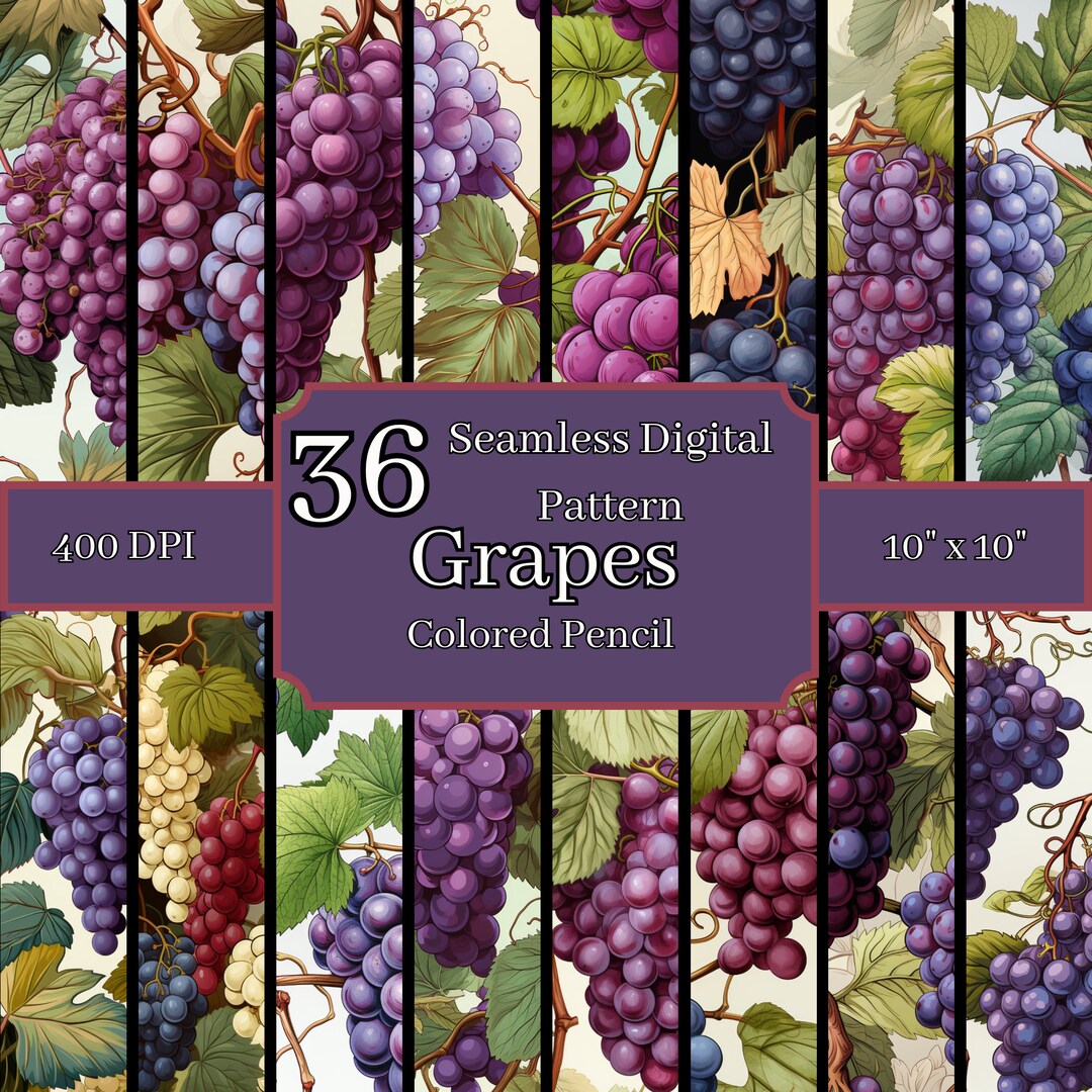 Colored Pencil Grapes Seamless Patterns Bundle, High-resolution 400 DPI ...