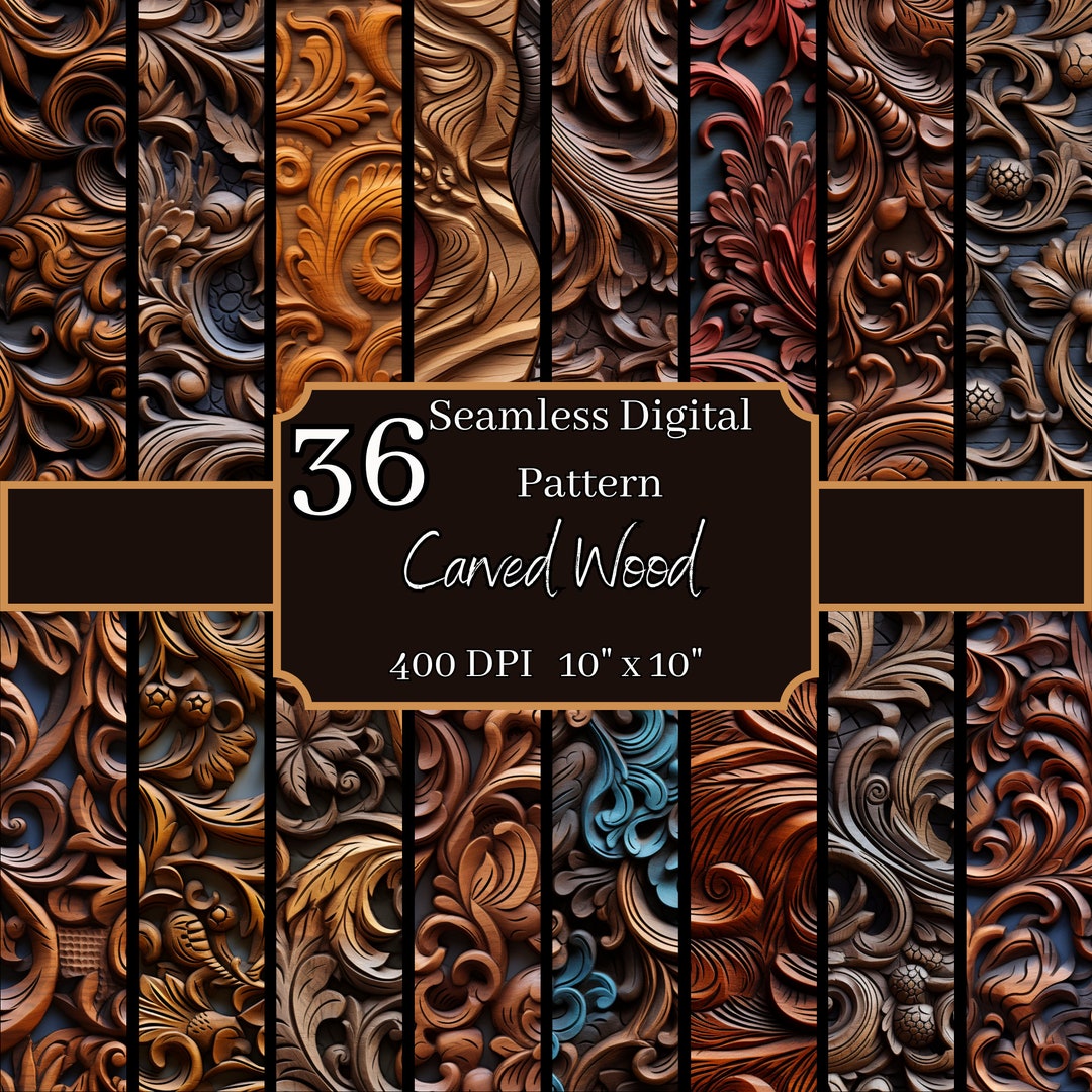 Carved Wood Seamless Patterns Bundle, Rustic 400 DPI, 10x10 Inch ...