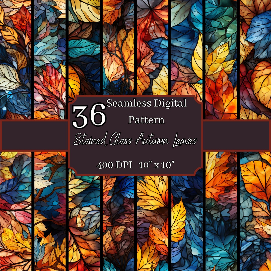 Stained Glass Autumn Leaves Seamless Patterns Bundle, High-resolution ...