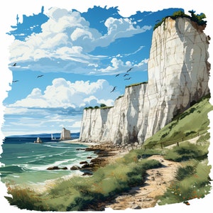 White Cliffs of Dover Clipart Bundle – White Background, Majestic ...