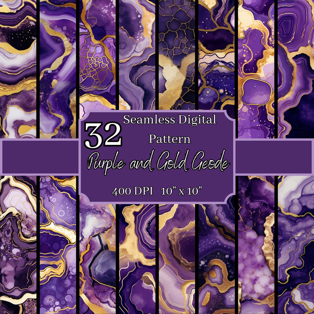 Purple and Gold Geode Seamless Patterns Bundle, High-resolution 400 DPI ...