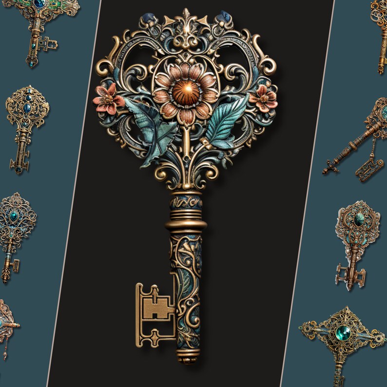 Ornate Key Clipart Bundle, Intricate Key PNG Clipart Illustrations, for ...