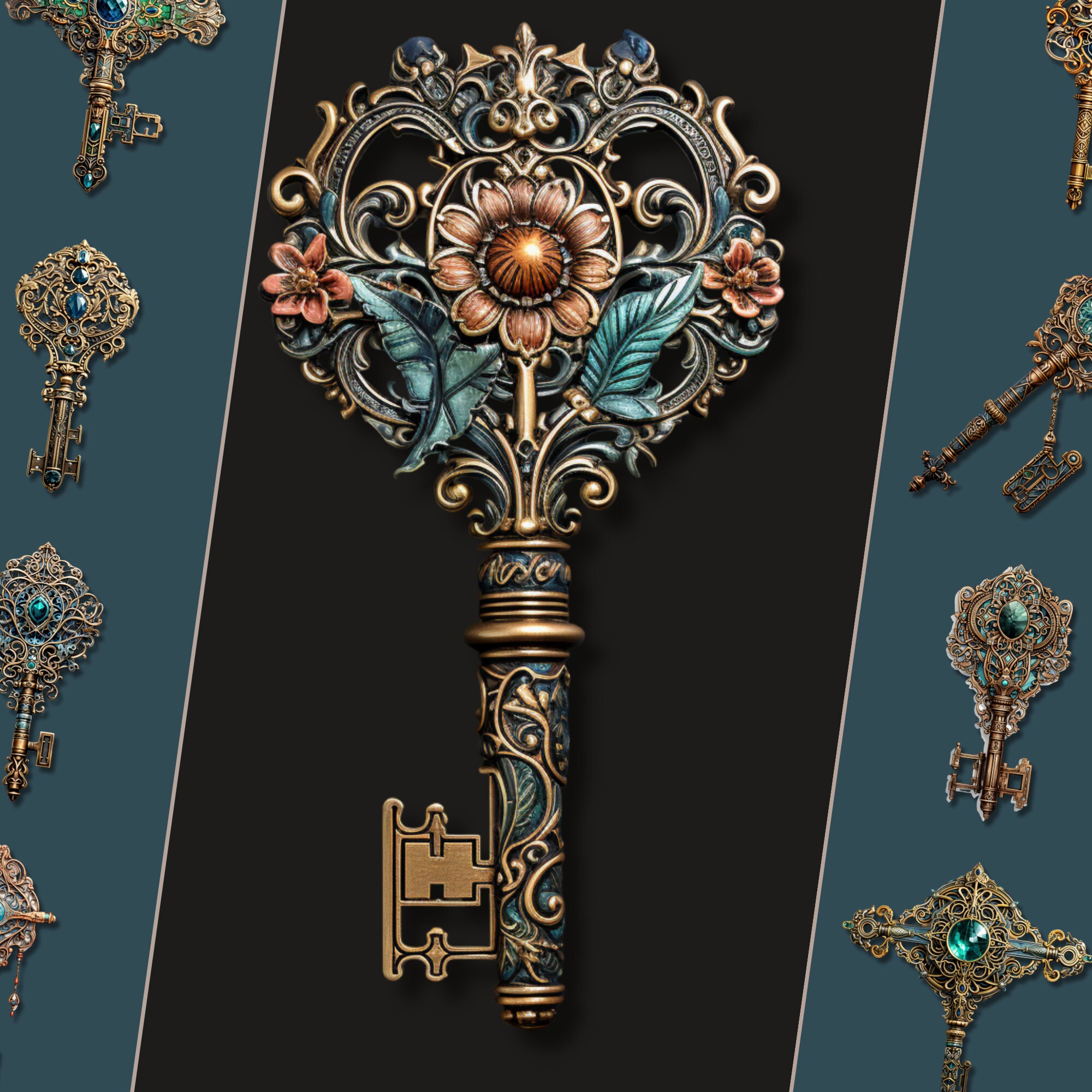 Ornate Key Clipart Bundle, Intricate Key PNG Clipart Illustrations, for ...
