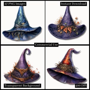 Witches Hat Clipart Bundle – Transparent Background, Mystical Headwear ...