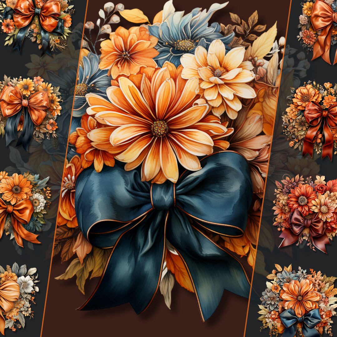 Autumn Floral Bow Clipart Bundle, PNG Format for Personal & Commercial ...