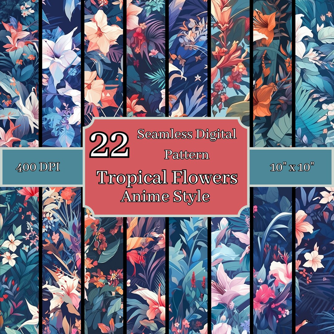 Tropical Flowers Anime Style Seamless Patterns Bundle, High-resolution ...