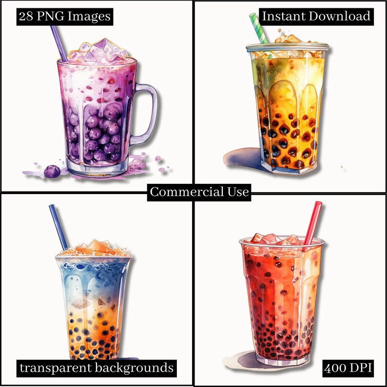 Fun Boba Tea Clipart Collection PNG Images Perfect for Food & - Etsy