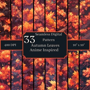 Anime Inspired Autumn Leaves Seamless Patterns Bundle, High-resolution ...