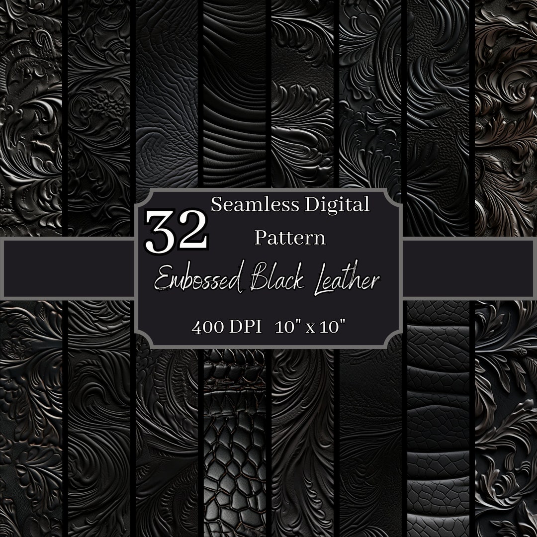 Embossed Black Leather Seamless Patterns Bundle, Luxurious 400 DPI ...