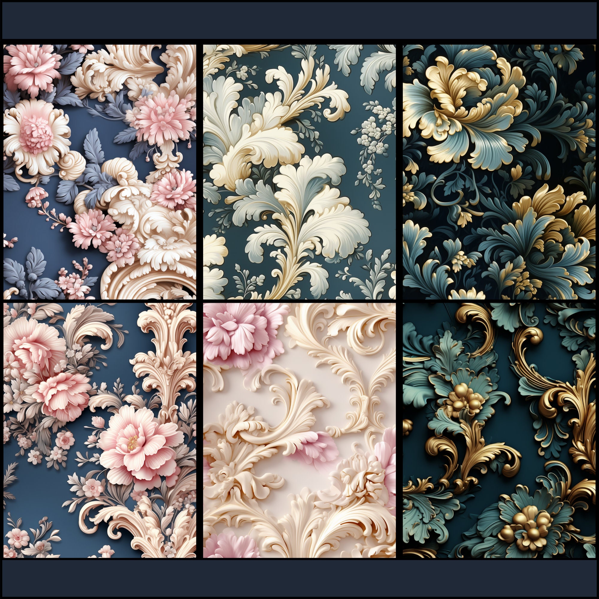 Rococo Palace Wallpaper Seamless Patterns Bundle, High-resolution 400 ...