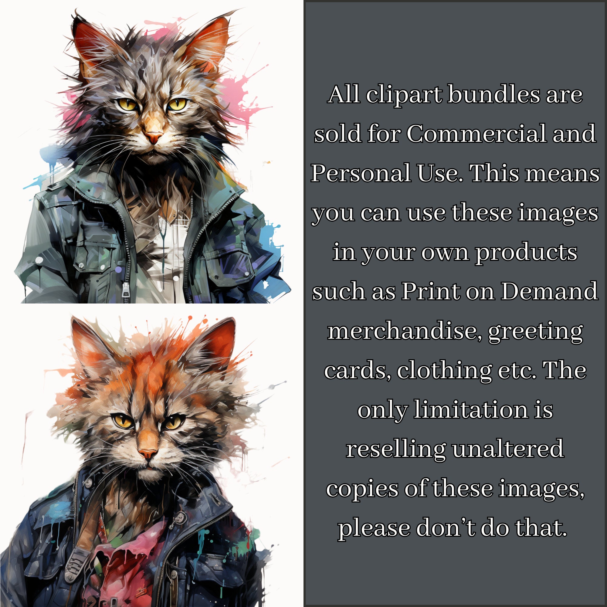 Punk Rock Cat Clipart Bundle, PNG, Ideal for Digital Art, Junk Journal ...