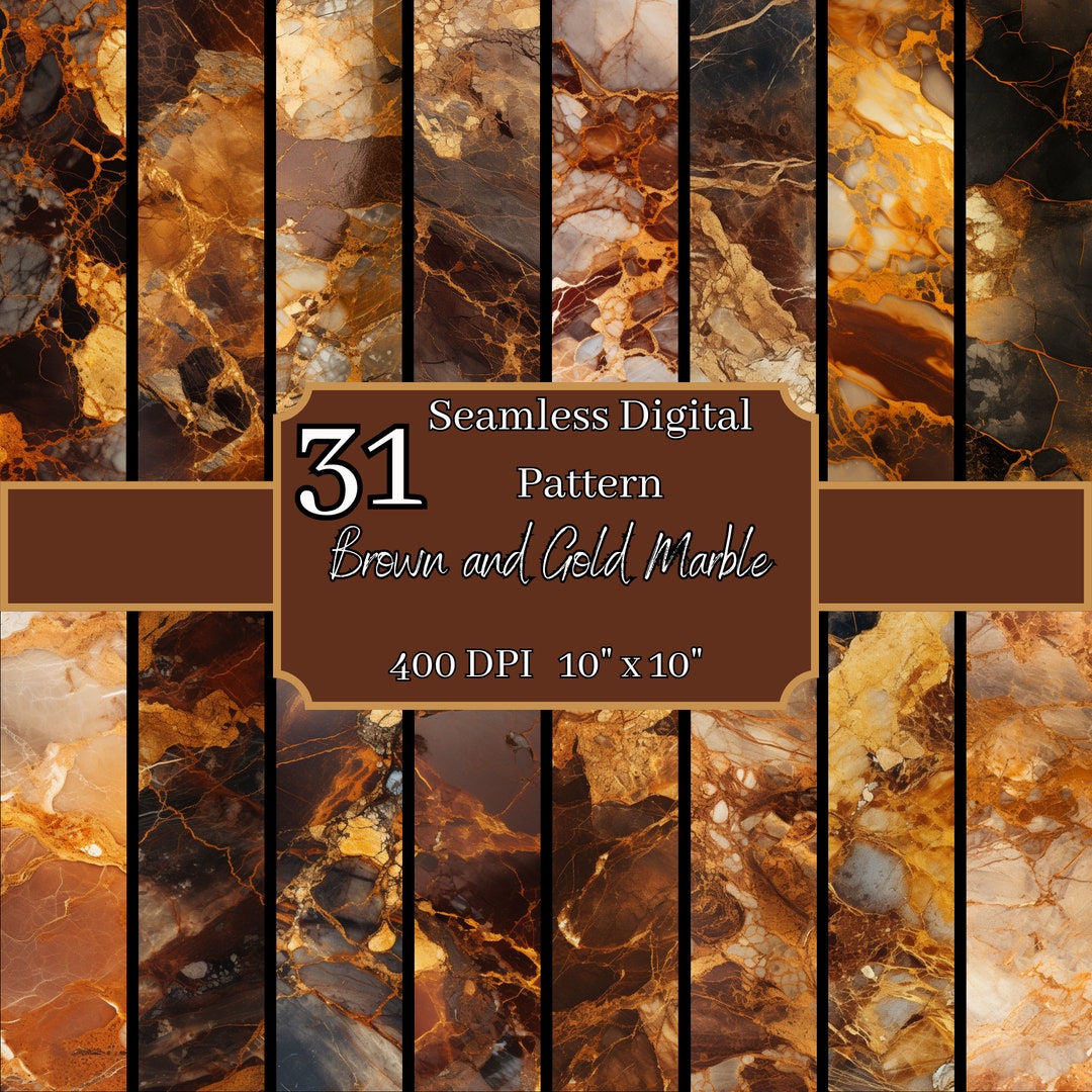 Brown and Gold Marble Seamless Patterns Bundle, Elegant 400 DPI, 10x10 ...