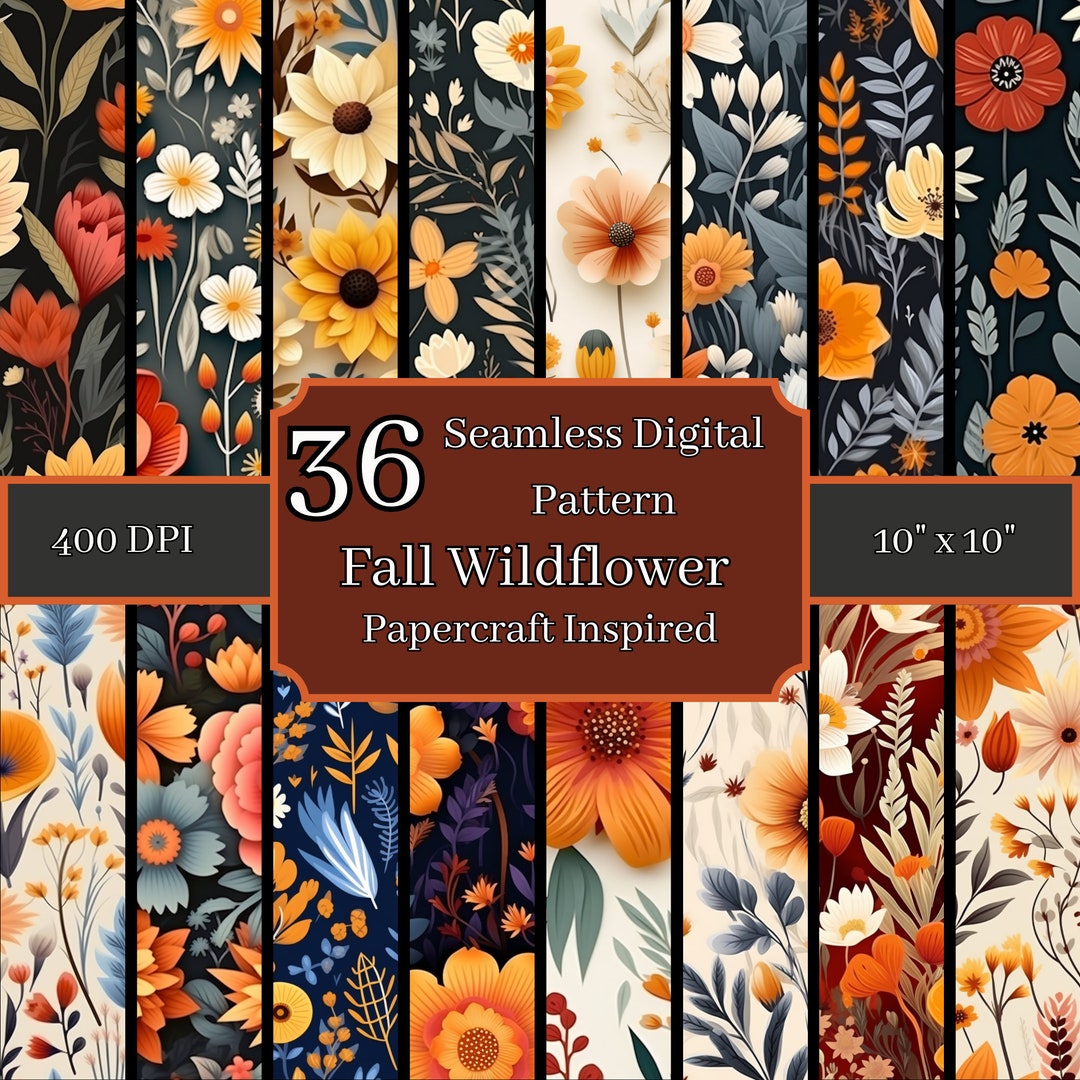 Fall Wildflower Papercraft Inspired Seamless Patterns Bundle ...