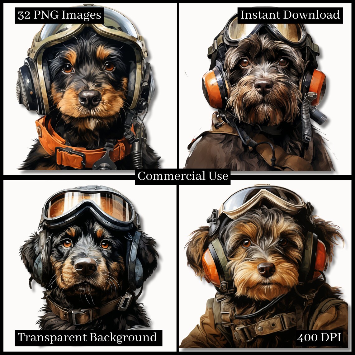 Puppy Pilot Dog Clipart Bundle, PNG, Ideal for Digital Art, Junk ...
