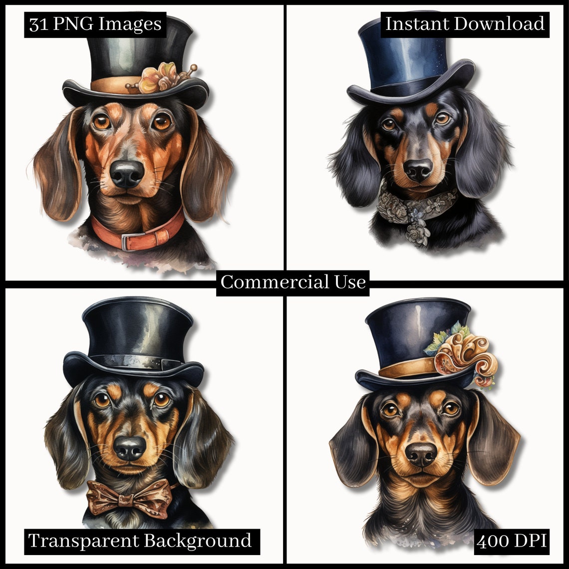 Dapper Dachshund Clipart Bundle PNG Format Artistic - Etsy