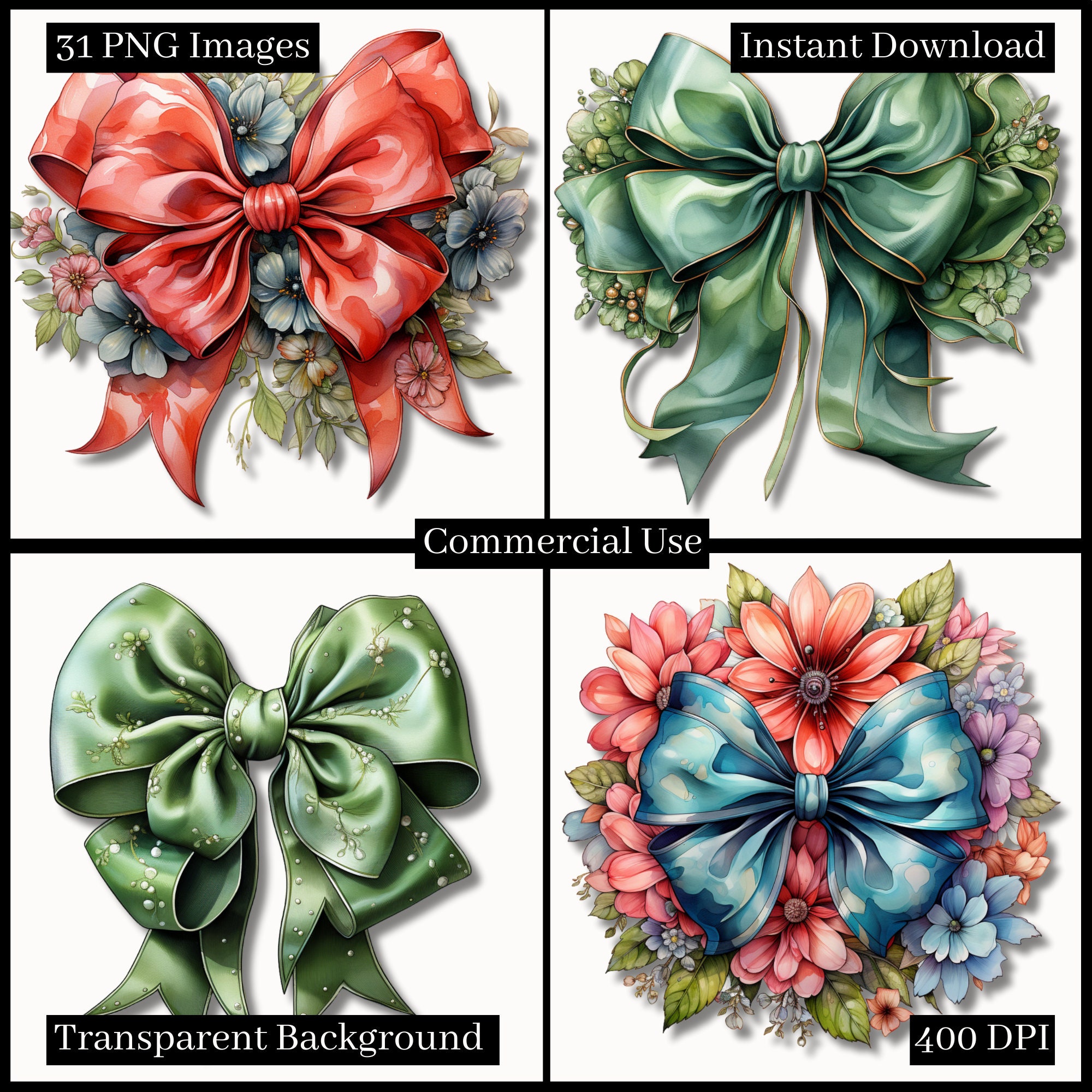 Spring Bow PNG Clipart Bundle for Personal & Commercial Use Ideal for ...
