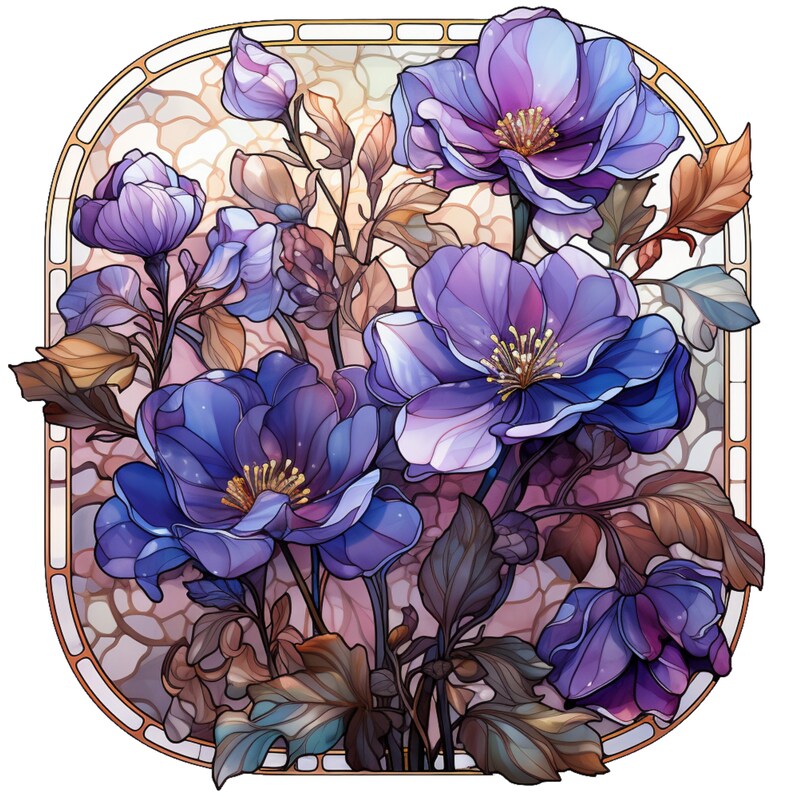 Stained Glass Violets Clipart Bundle Colorful Floral - Etsy