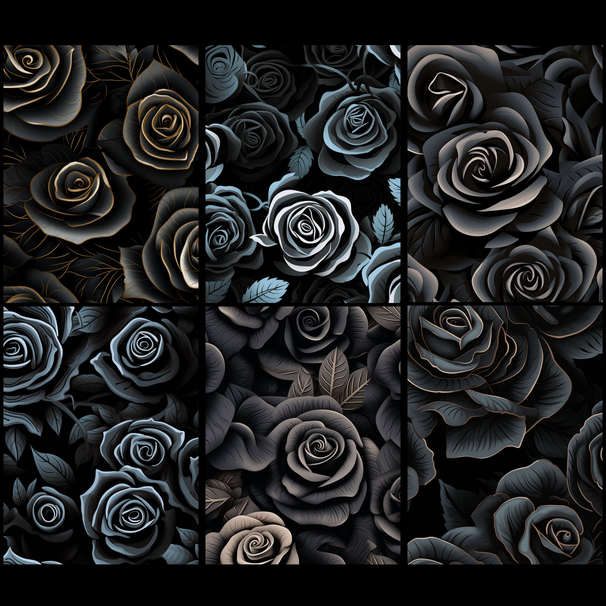 Black Rose Seamless Patterns Bundle Elegant 400 DPI 10x10 - Etsy