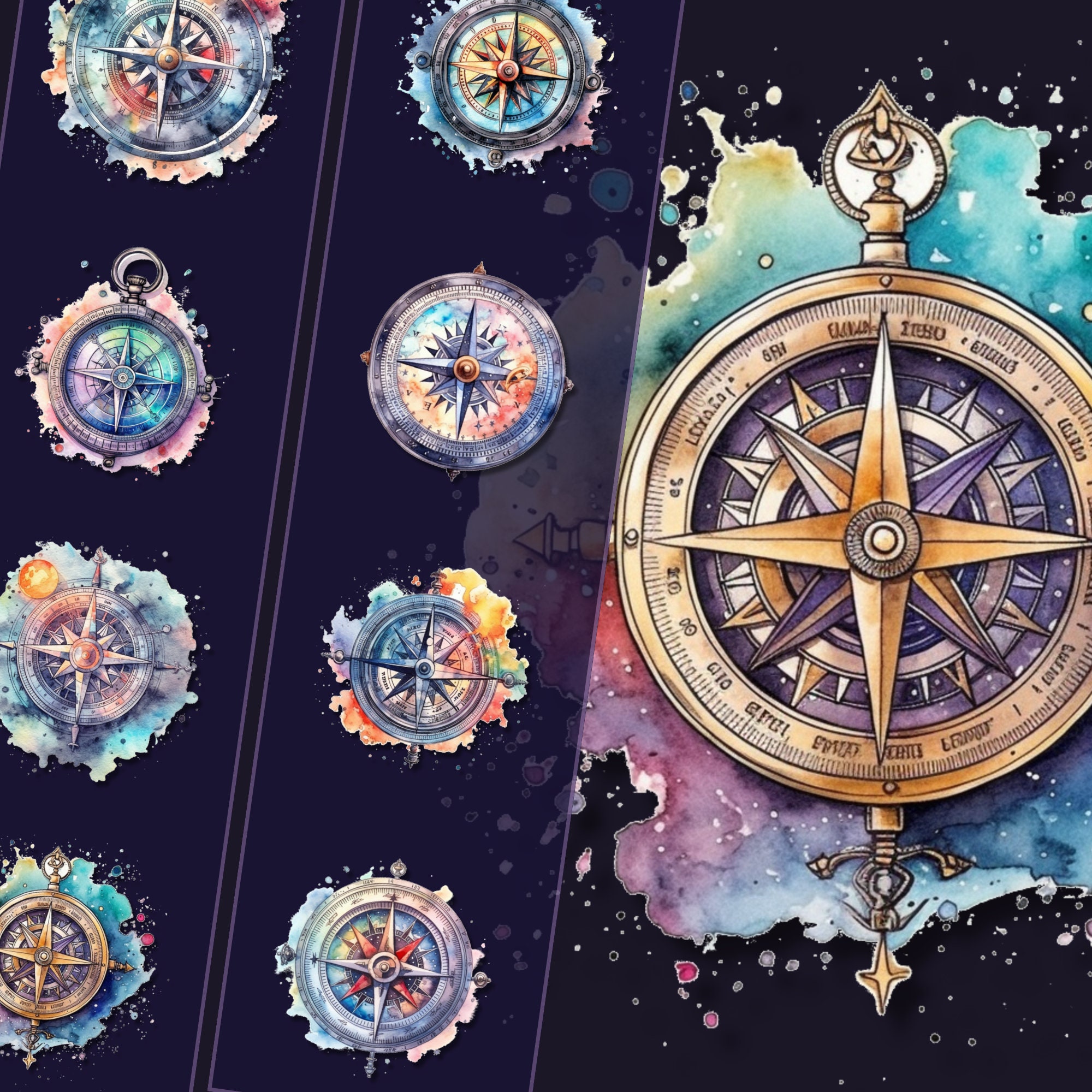 Celestial Compass Clipart Bundle High-quality PNG Files, Transparent Backgrounds, Instant ...