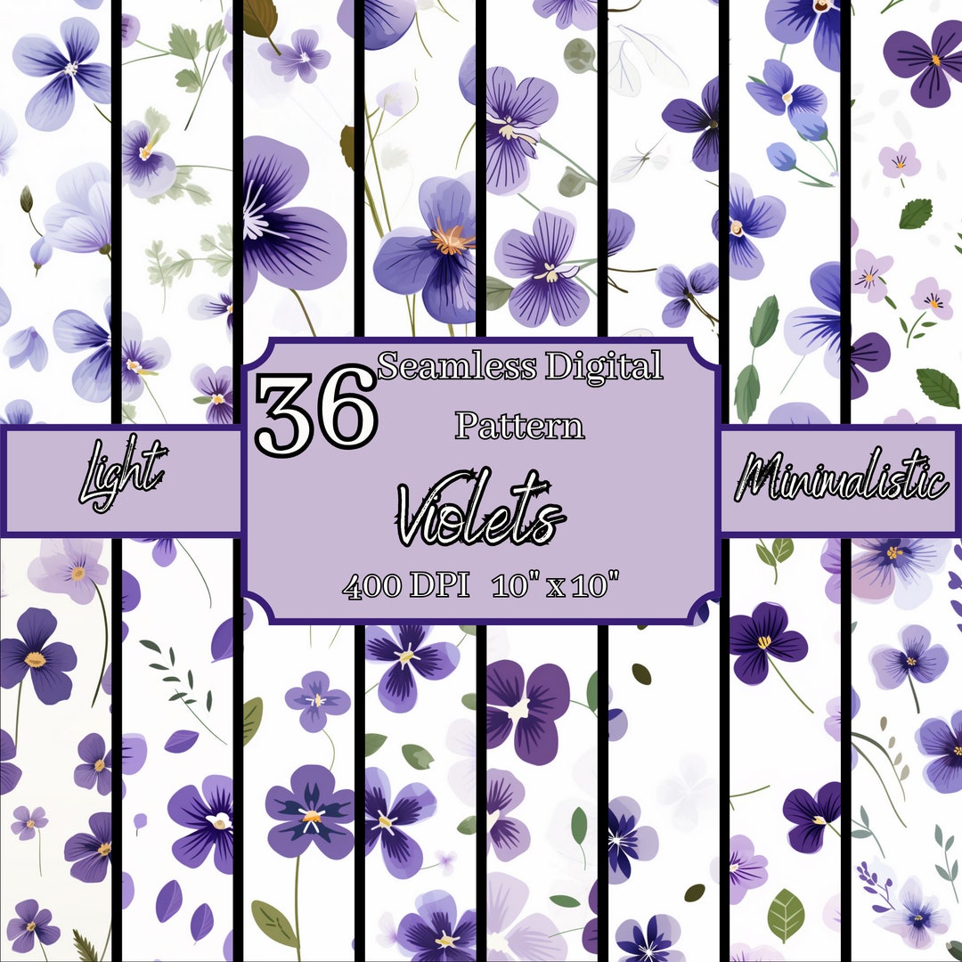 Minimalistic Violets Seamless Patterns Bundle, Delicate 400 DPI, 10x10 ...
