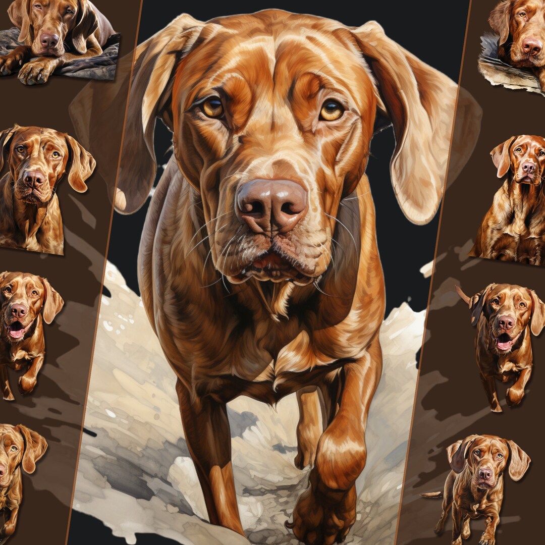 Vizsla Dog Clipart Bundle, Transparent Background, Playful Hungarian ...