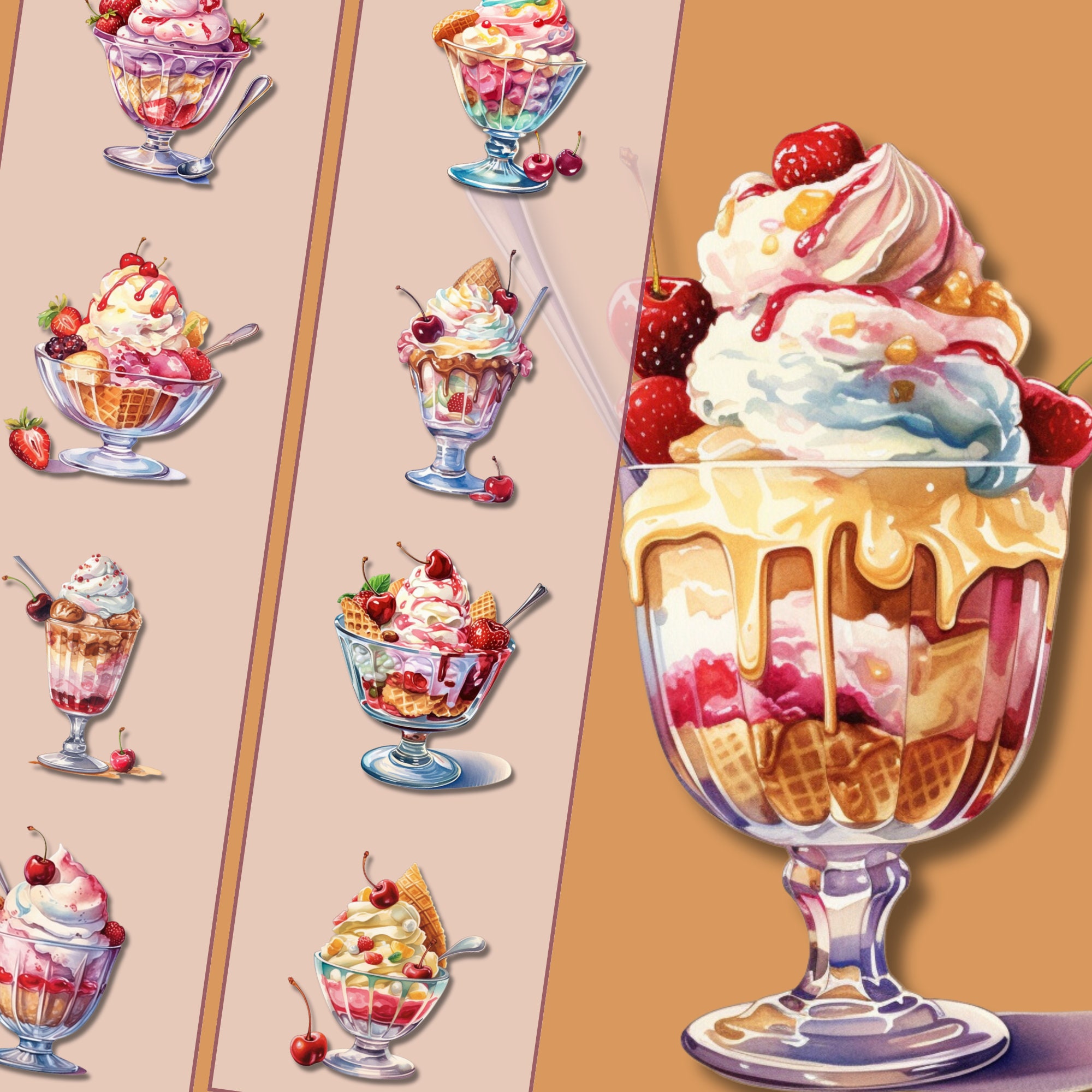 Ice Cream Sundae Clipart Collection PNG Graphics, Perfect for DIY ...
