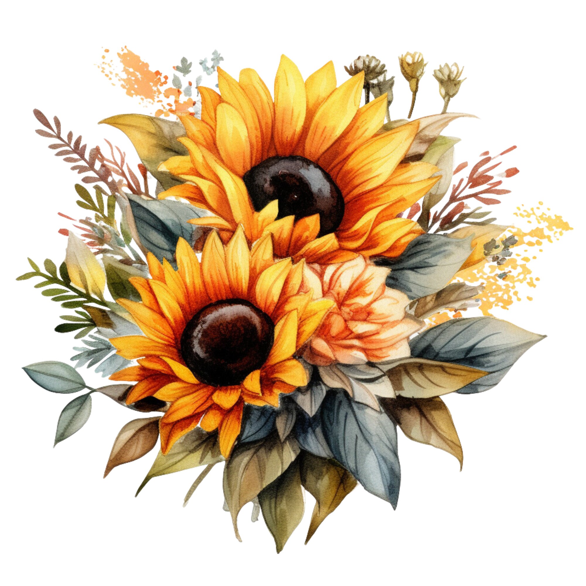 Sunflower Clipart Autumn Blooms Watercolor Collection Rustic - Etsy