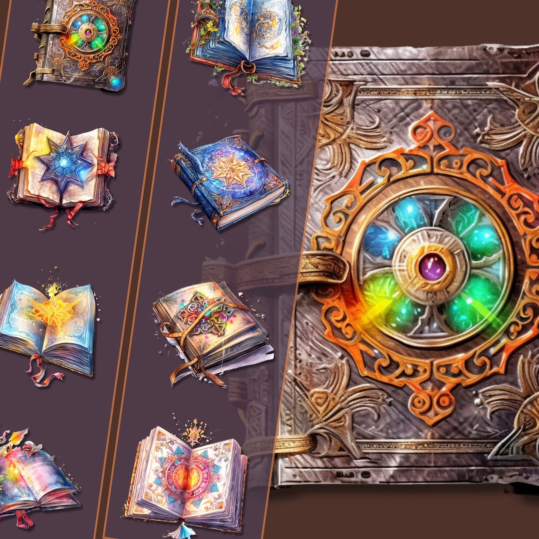 Spell Book Clipart Bundle, High-quality PNG Files, Instant Digital ...