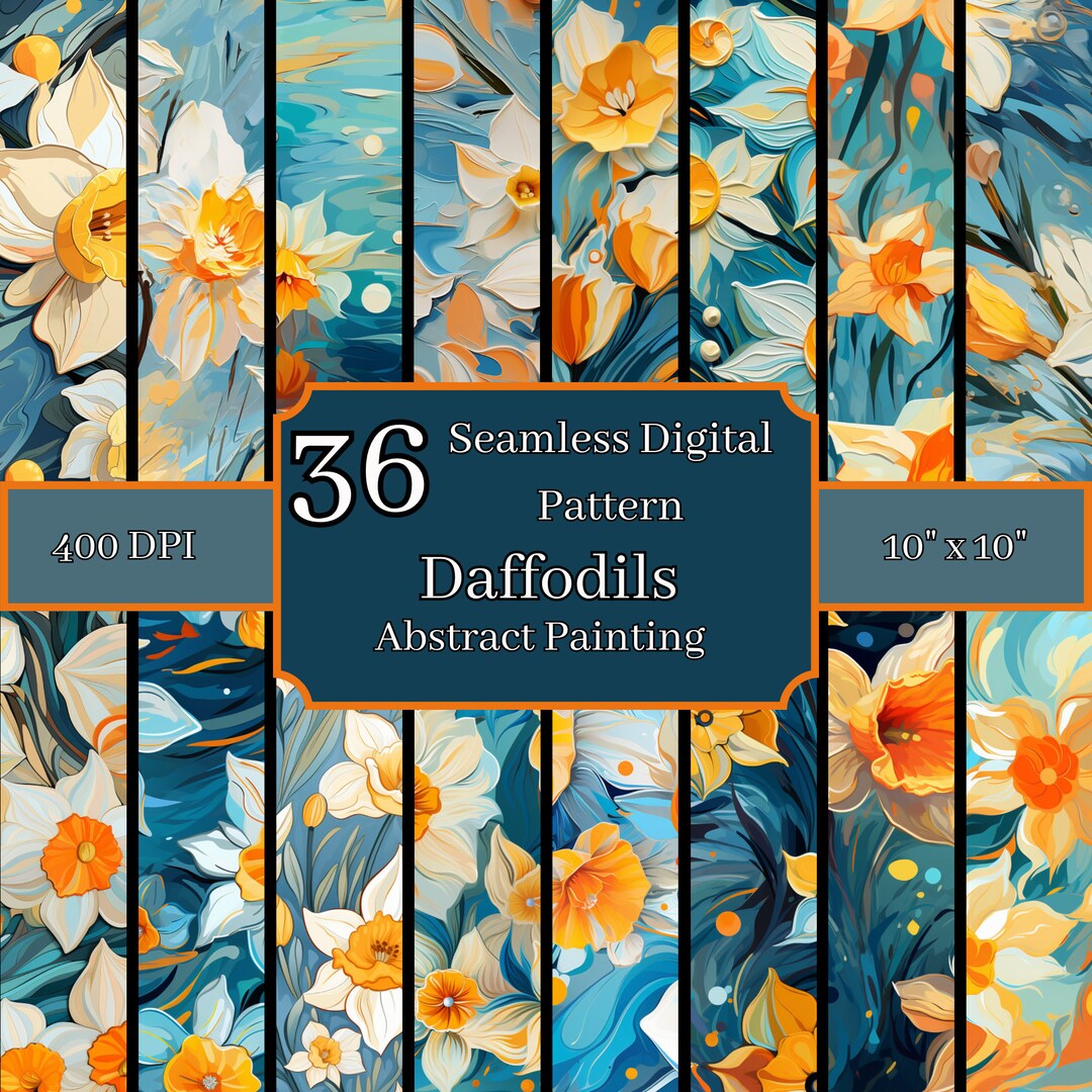 Daffodils Abstract Painting Seamless Patterns Bundle, High-resolution ...