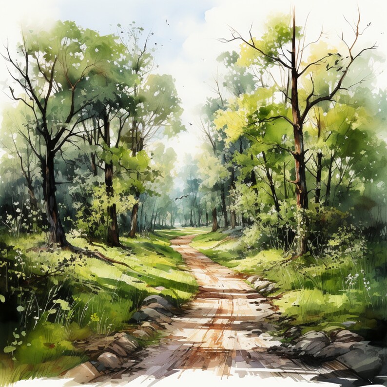 Springtime Forest Path Clipart Bundle Enchanting Nature - Etsy