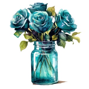 Teal Rose Clipart Bundle PNG Files, Transparent Backgrounds, Instant ...