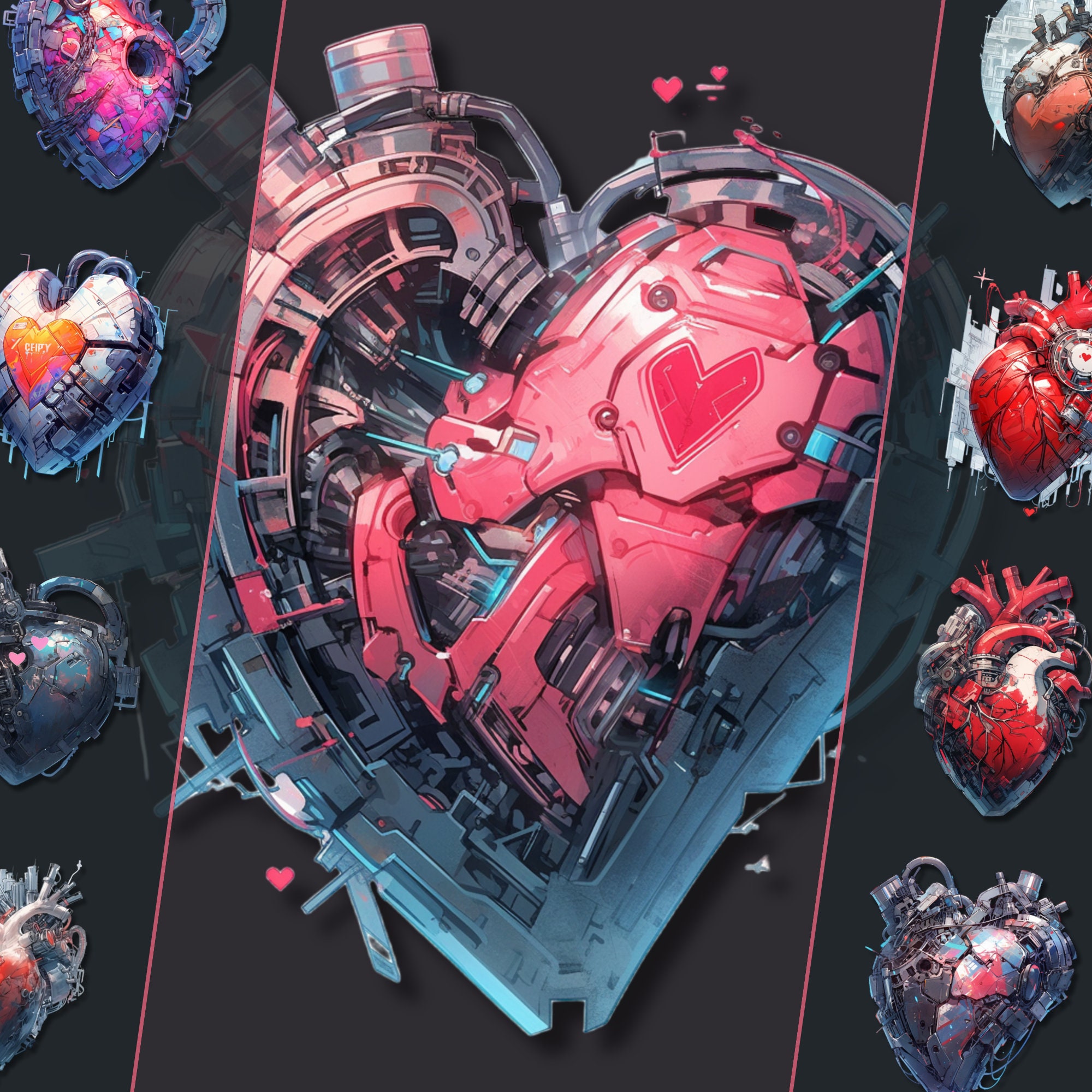 Cyberpunk Heart Clipart Bundle, PNG, Ideal for Digital Art, Junk ...