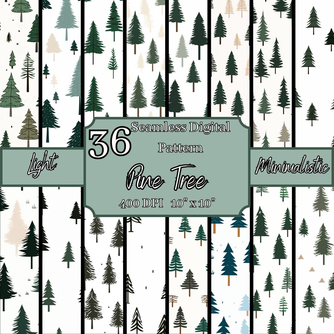 Pine Tree Minimalistic Seamless Patterns Bundle, High-resolution 400 ...
