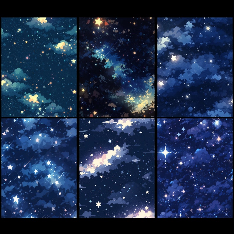 Star Field Pixel Art Seamless Patterns Bundle, High-resolution 400 DPI ...