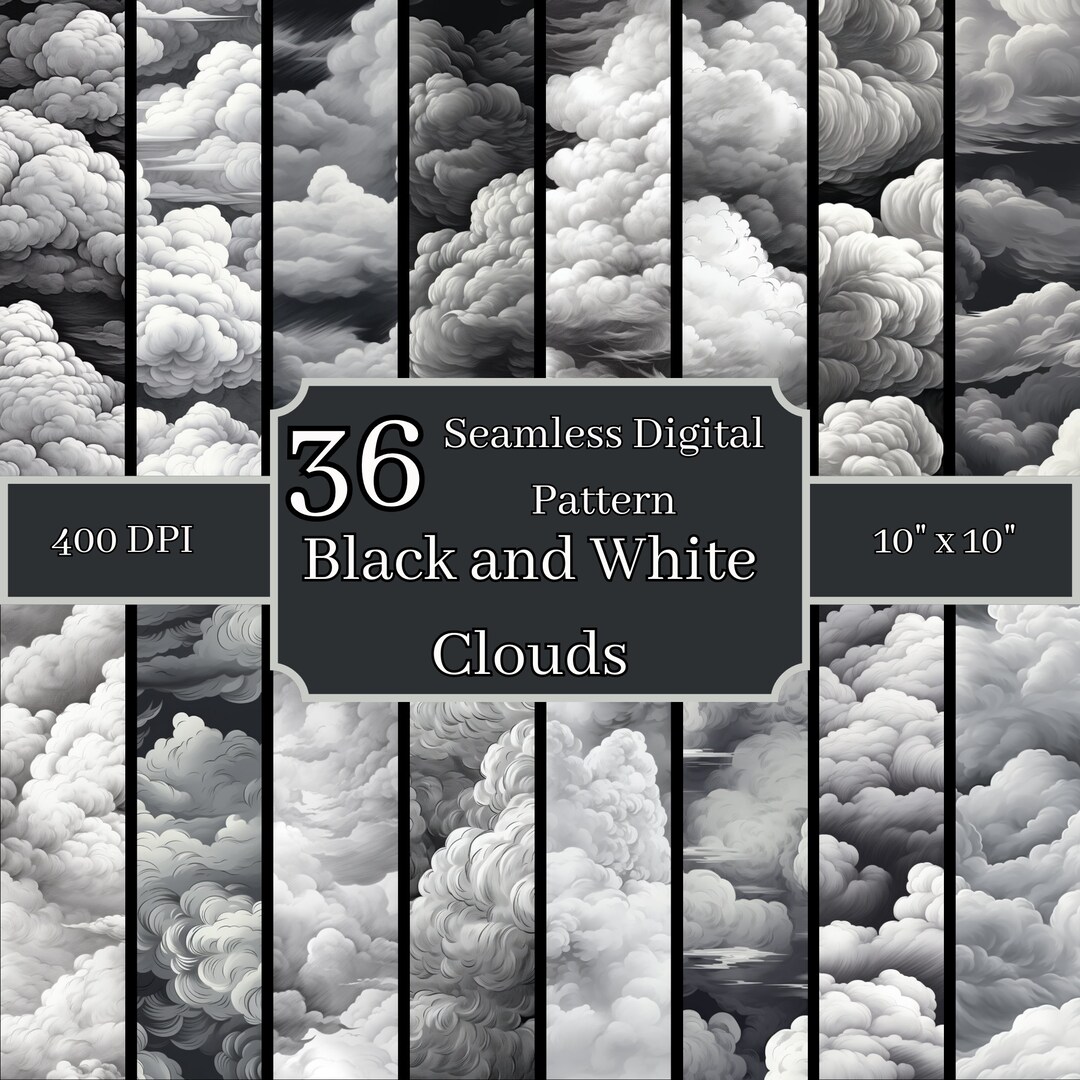 Black and White Clouds Seamless Patterns Bundle, High-resolution 400 ...