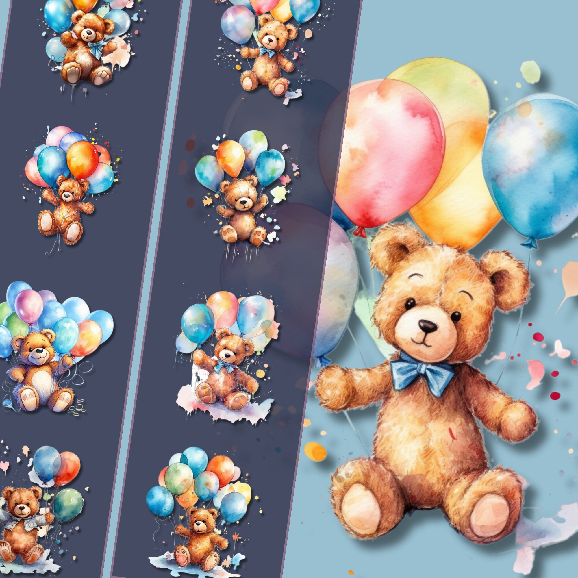 Teddy Bear Balloon Clipart PNG, Transparent Background, Instant ...