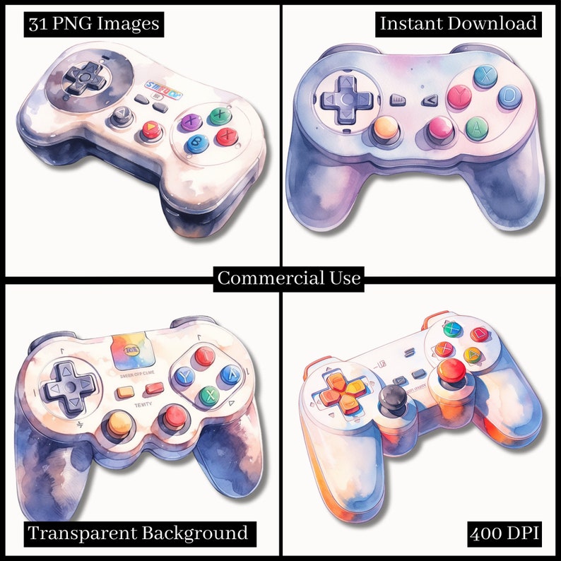 Retro Game Controller Clipart Bundle PNG Format Artistic - Etsy